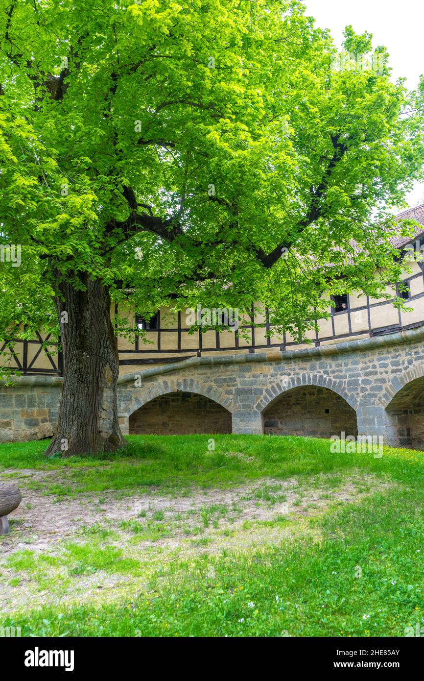 Closeup of a building with archways in Rothenburg, Germany Stock Photo ...