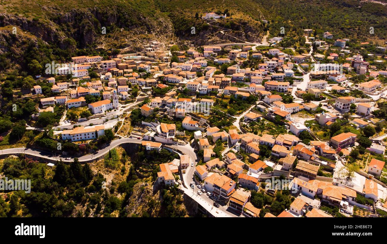 Aerial photo of the coastal village and the beach of Dhermi Albania ...