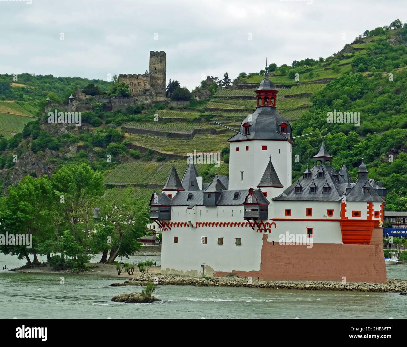 Castles and Vineyards on the Rhine River Stock Photo - Alamy