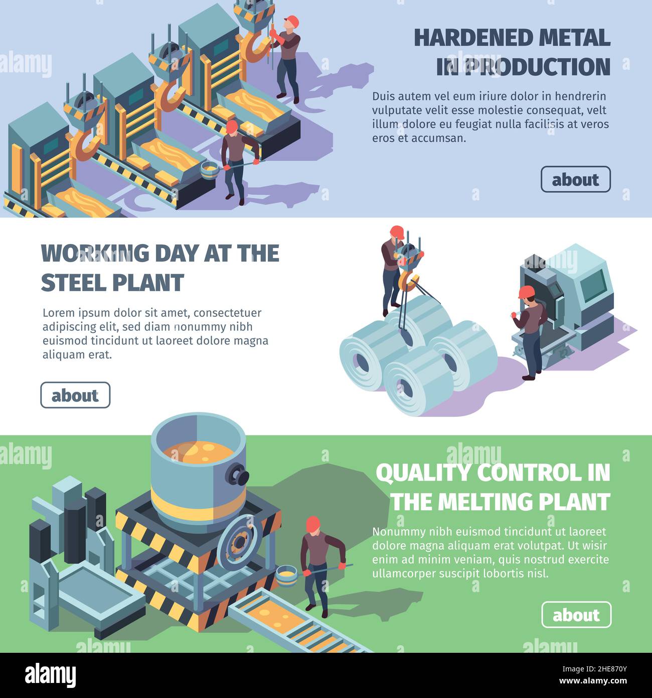 Metallic industry. Steel production horizontal advertising banners ...