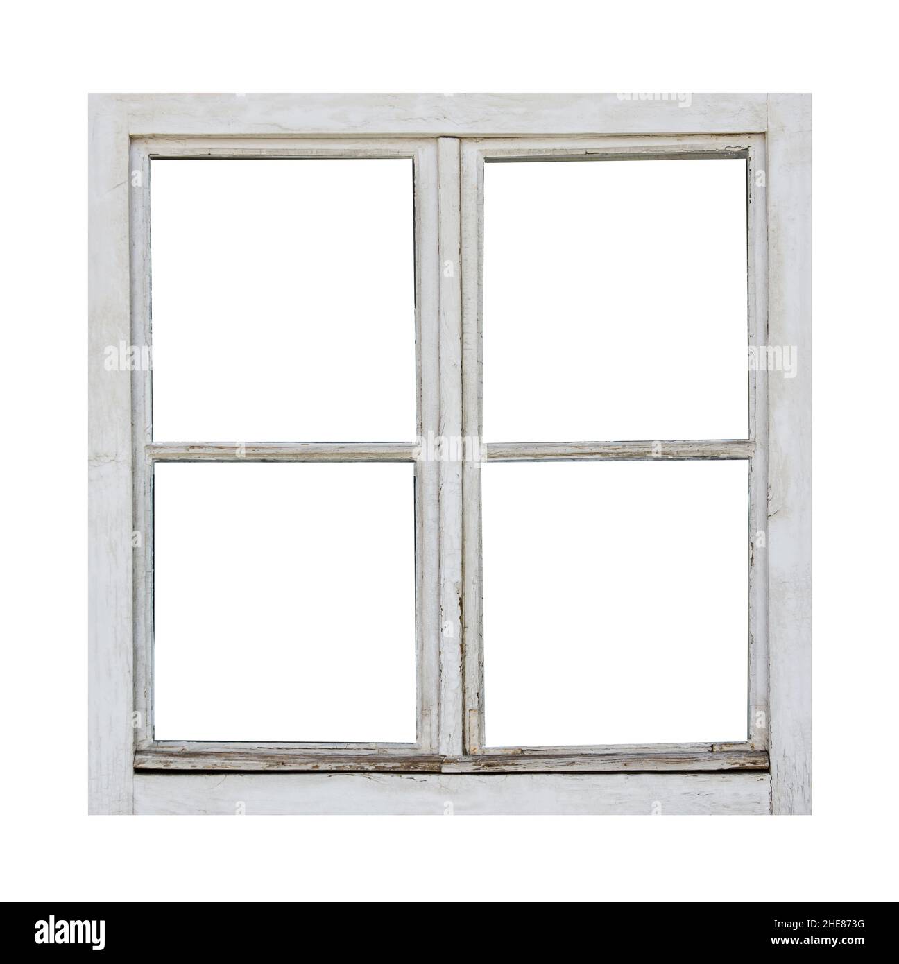Old wooden white window frame isolated on a white background Stock ...