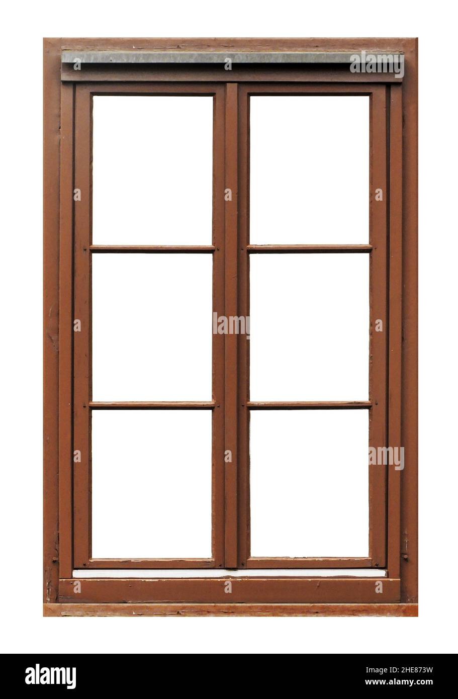 Vertical shot of an rectangle old wooden window frame isolated on a ...