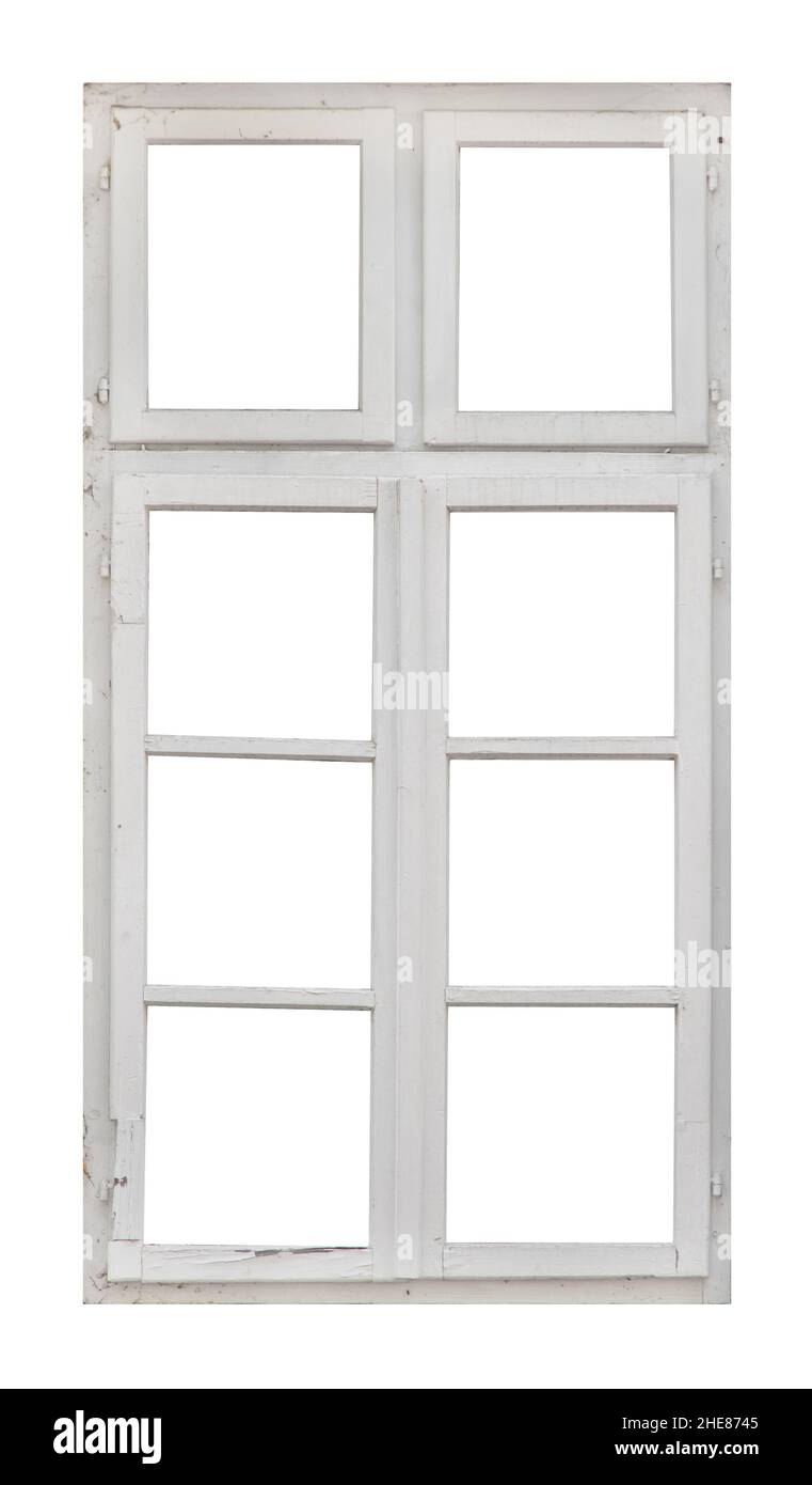 Vertical shot of an rectangle old wooden white window frame isolated on ...