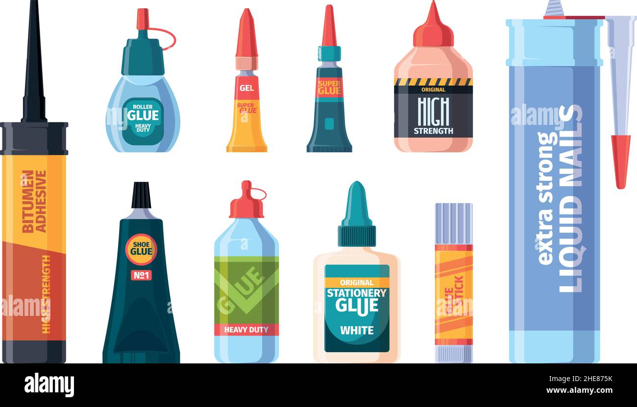 Glue containers. Plastic transparent bottles glue 3d tubes office ...