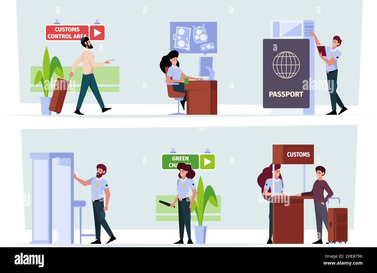 Customs services. Airport control officers security stuff inspection ...