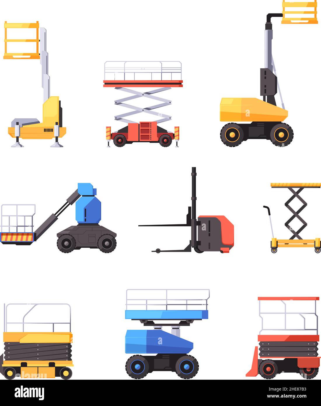 Machine lifts. Construction moving heavy machines with lifts for cargo ...