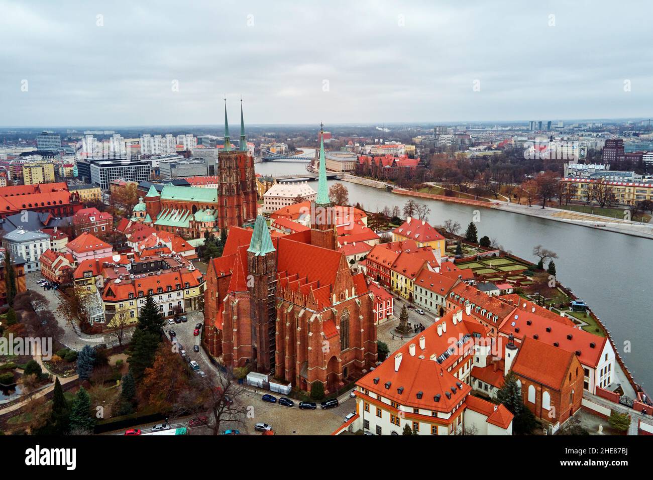 Aerial view of Wroclaw cityscape panorama in Poland. Cathedral of St ...