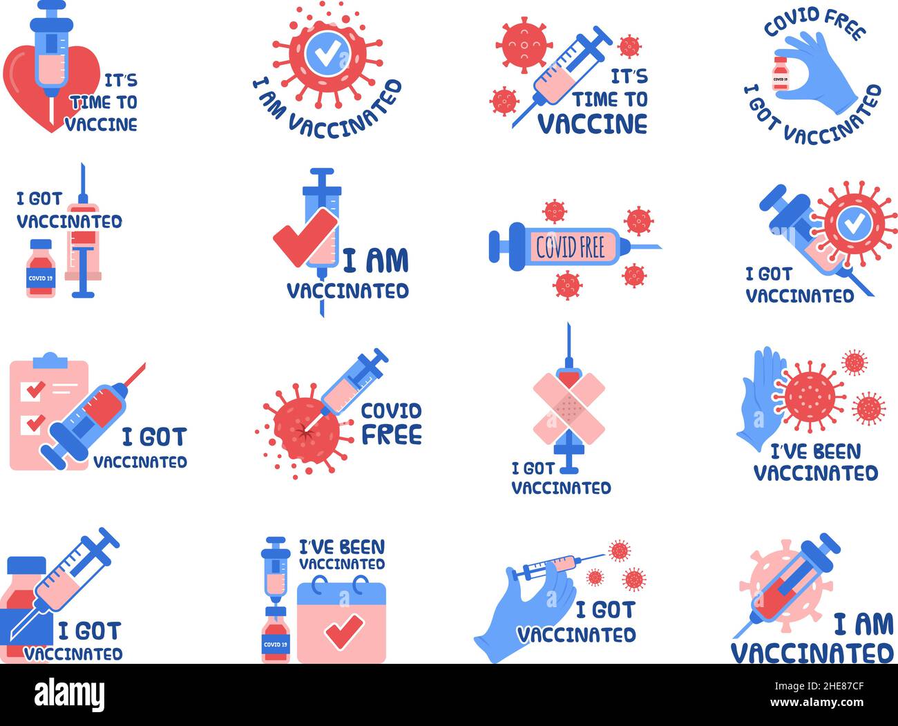 Vaccination symbols. Virus protected badges with syringe picture ...