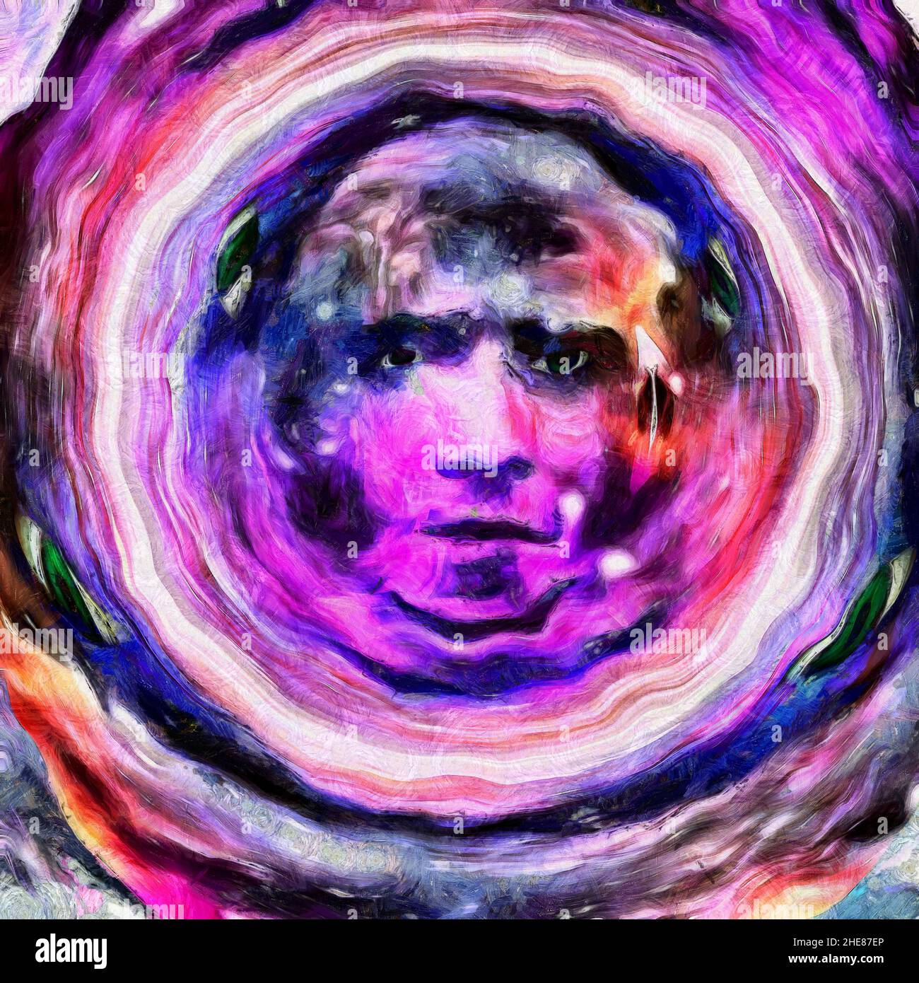 Surreal painting. Man's face in vivid colors. 3D rendering Stock Photo ...