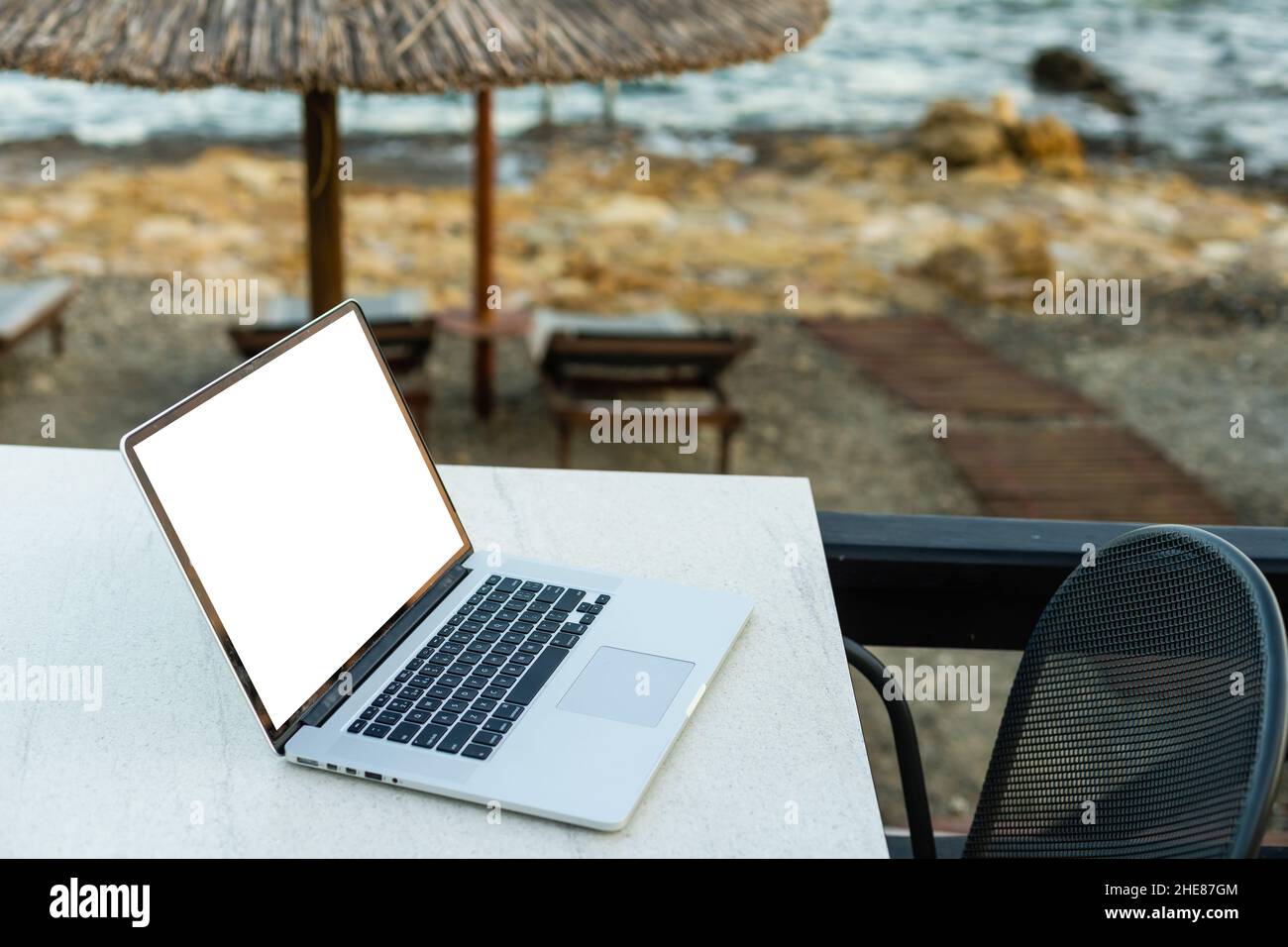 computer on table background as a pool Stock Photo - Alamy
