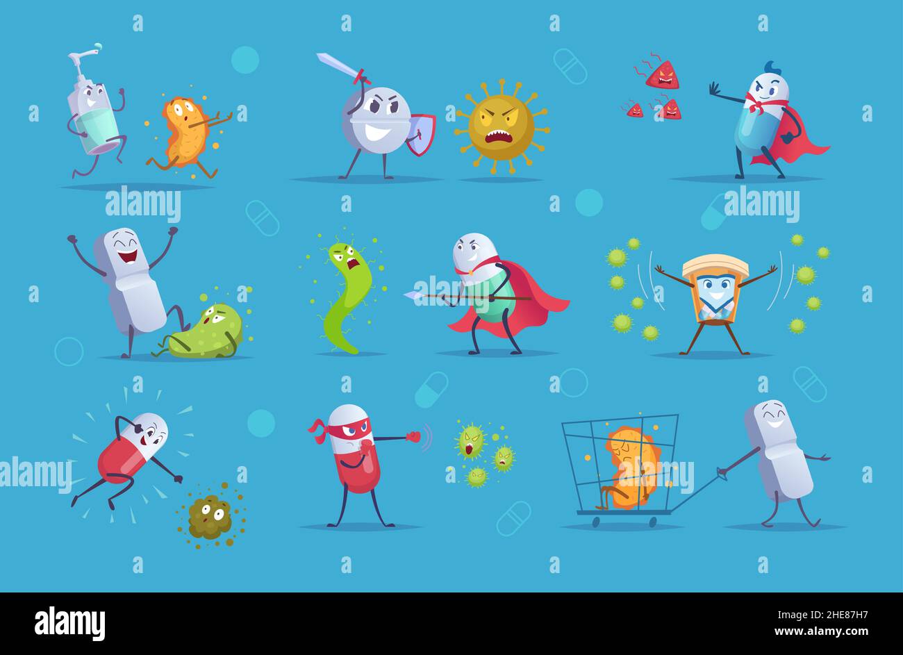 Antibiotic fighters. Healthy medical concept antibiotic characters ...