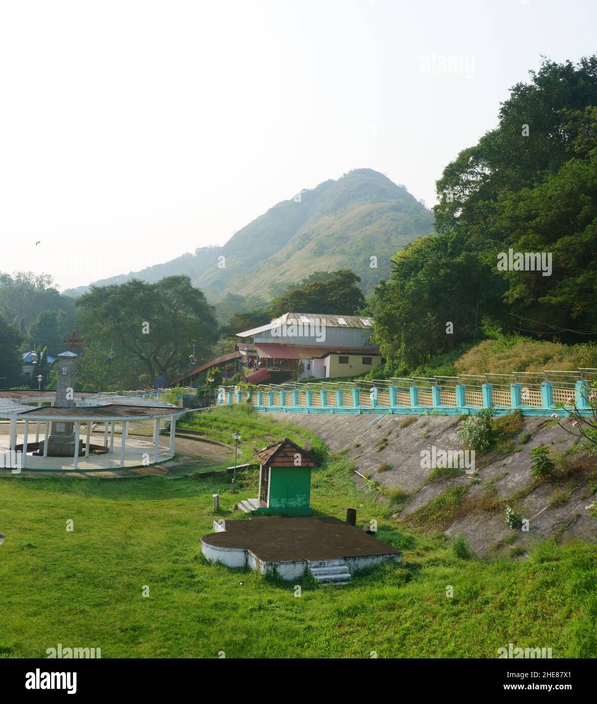 View of garden, mountain and ropeway from the top of Malampuzha Dam ...