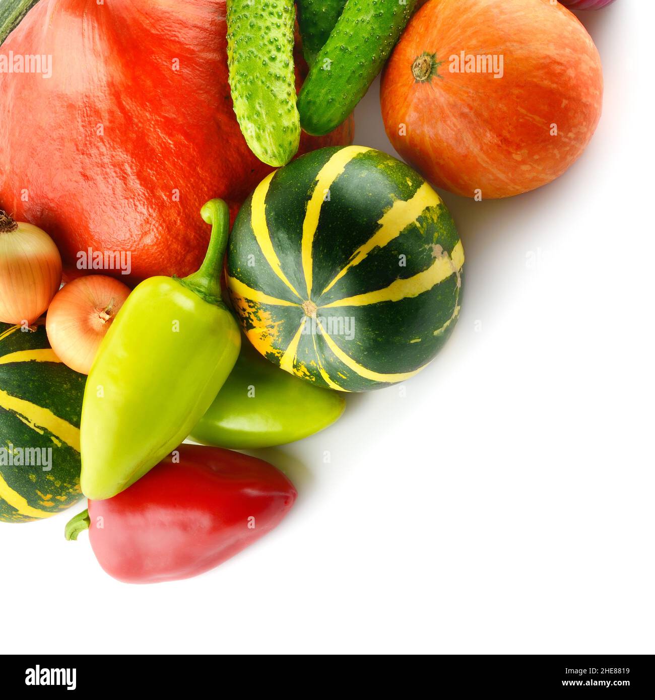 Set of vegetables isolated on white background. Free space for text ...