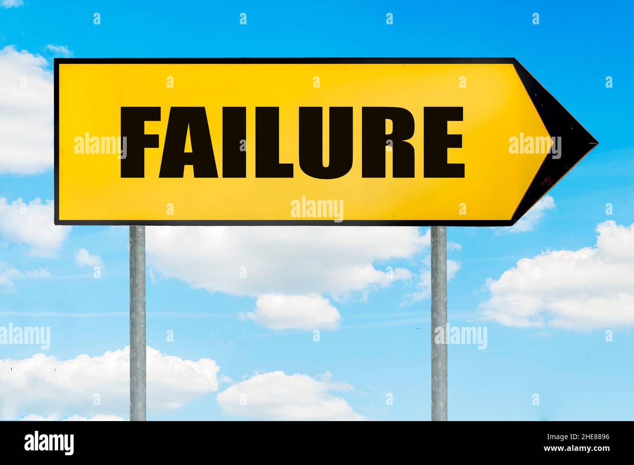 Failure Sign -Yellow road sign with arrow pointing right against blue ...