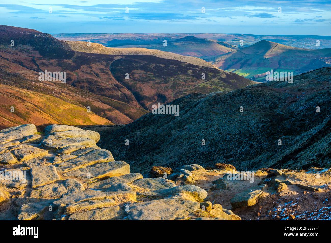 The Kinder Scout plateau above Edale in the Peak District National Park ...