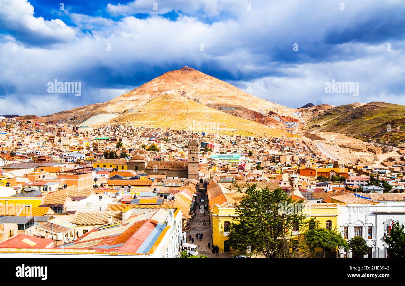 Cerro Rico mountain and cityscape of Potosi, Bolivia Stock Photo - Alamy