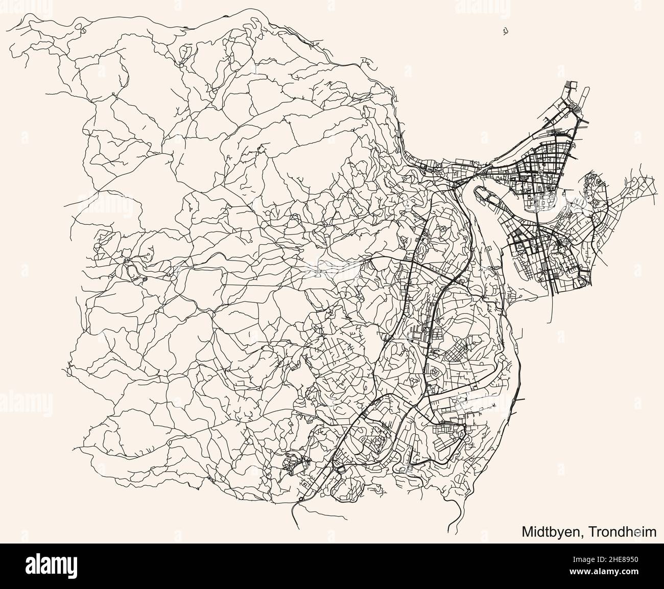 Detailed navigation black lines urban street roads map of the quarter ...