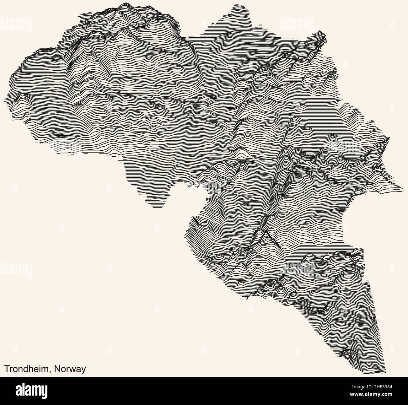 Topographic relief map of the city of TRONDHEIM, NORWAY with black ...