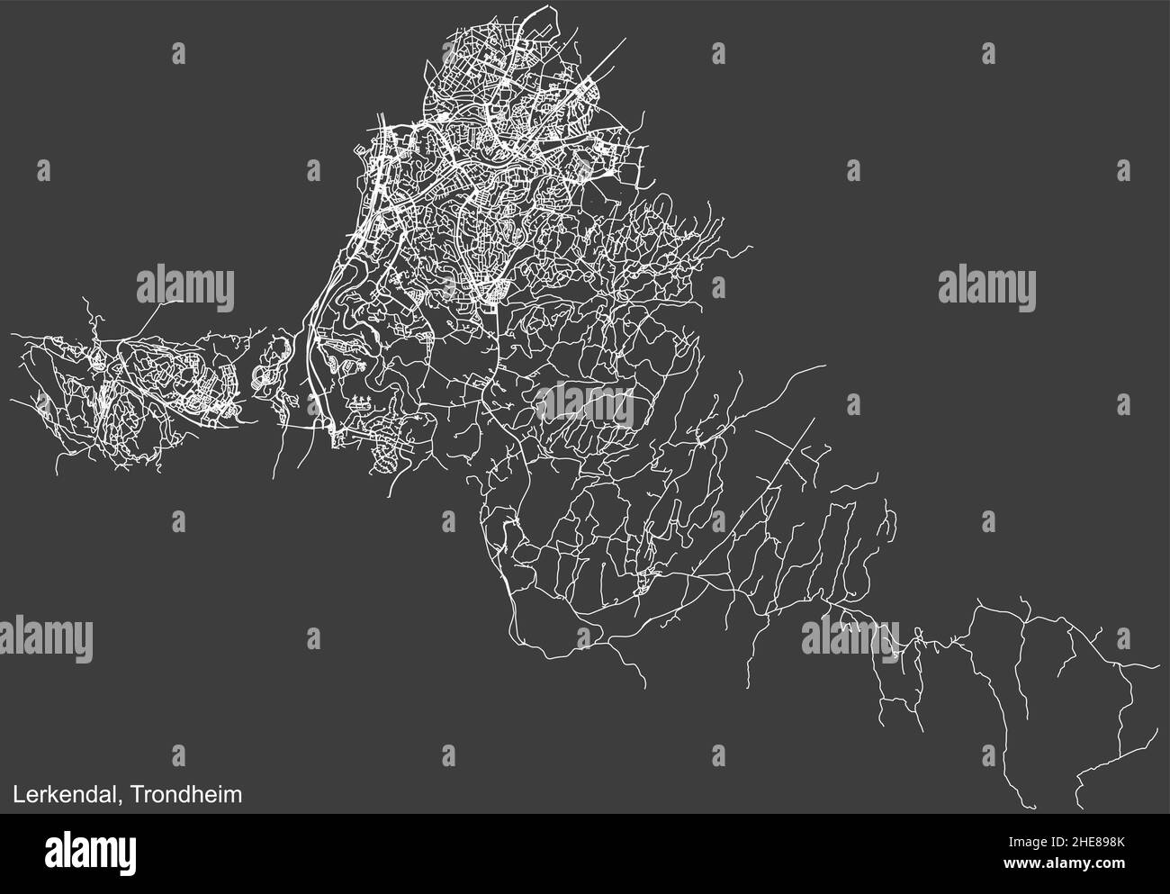 Detailed negative navigation white lines urban street roads map of the ...