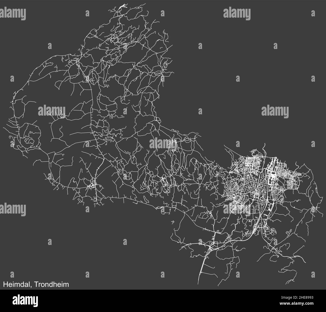 Detailed negative navigation white lines urban street roads map of the ...