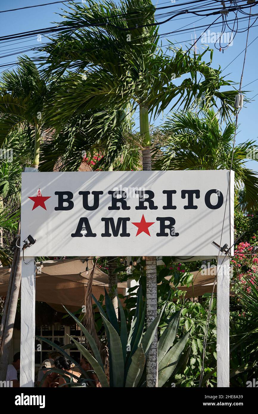 Sign for Burrito Amor in Tulum, Mexico Stock Photo - Alamy