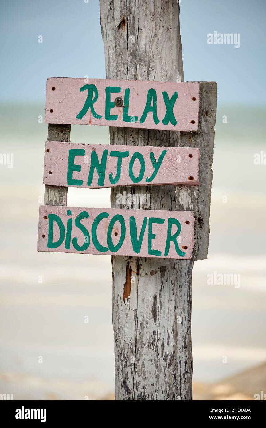Handmade sign on beach in Isla Holbox, Mexico Stock Photo - Alamy