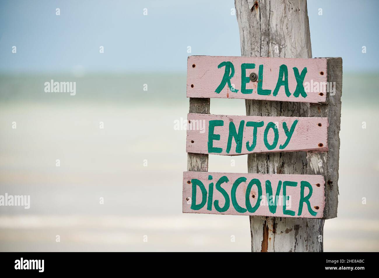Handmade sign on beach in Isla Holbox, Mexico Stock Photo - Alamy