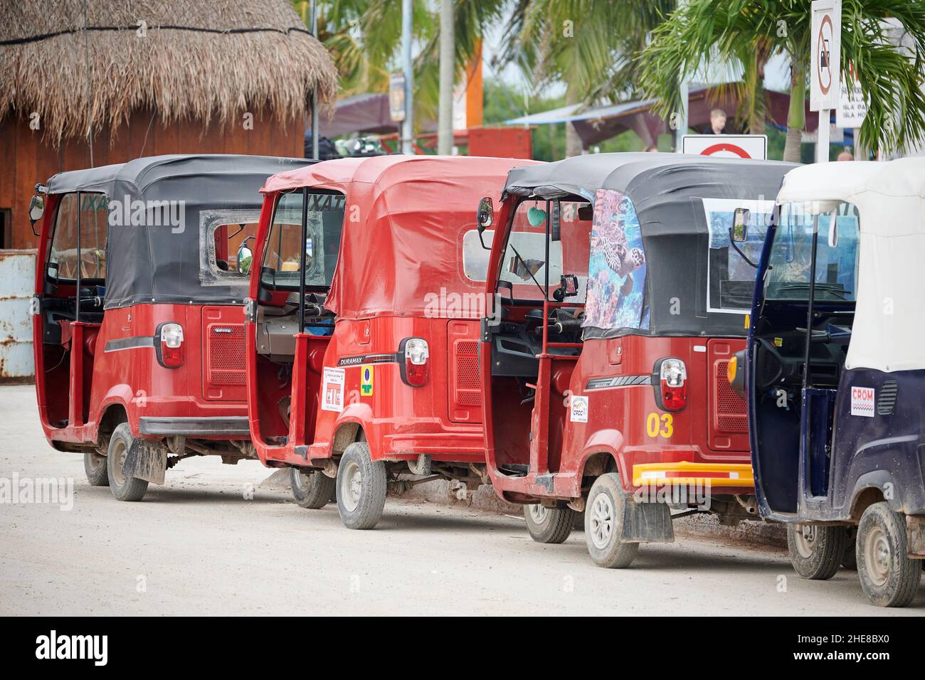 Small taxis waiting on people in Chiquila, Mexico Stock Photo - Alamy