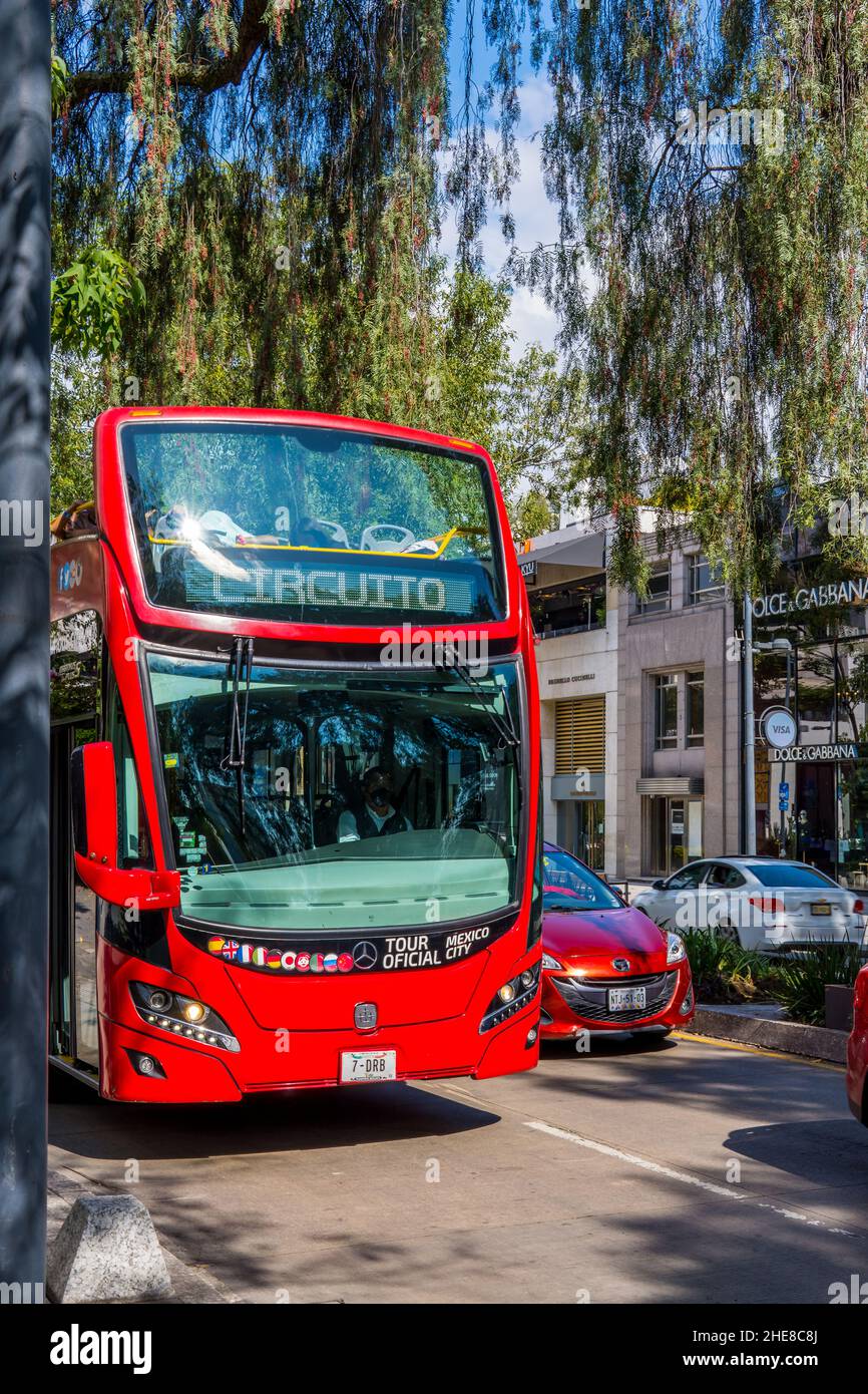 Photo of a red tourist bus in Polanco, Mexico City Stock Photo - Alamy
