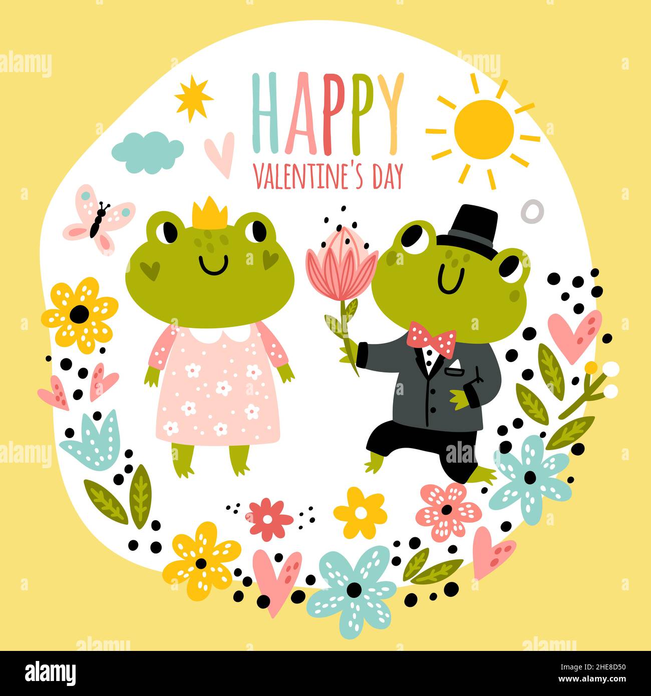 Funny frogs poster. Cute kawaii card with animals. Couple in love ...