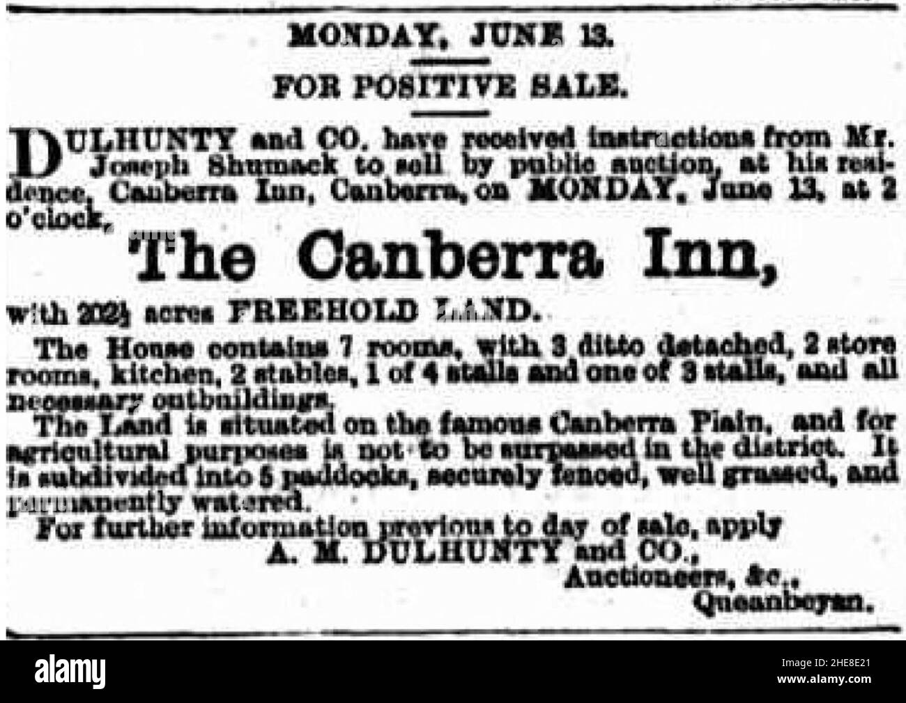 Sale notice Canberra Inn 1887 Stock Photo - Alamy