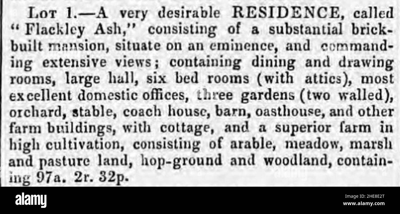 Sale notice Flackley Ash Peasmarsh 1853 Stock Photo - Alamy