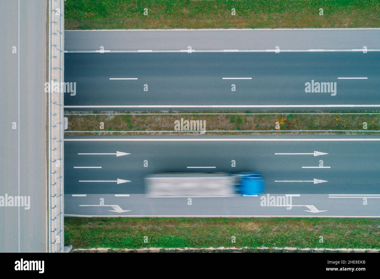 Driving on open road. Aerial view Stock Photo - Alamy