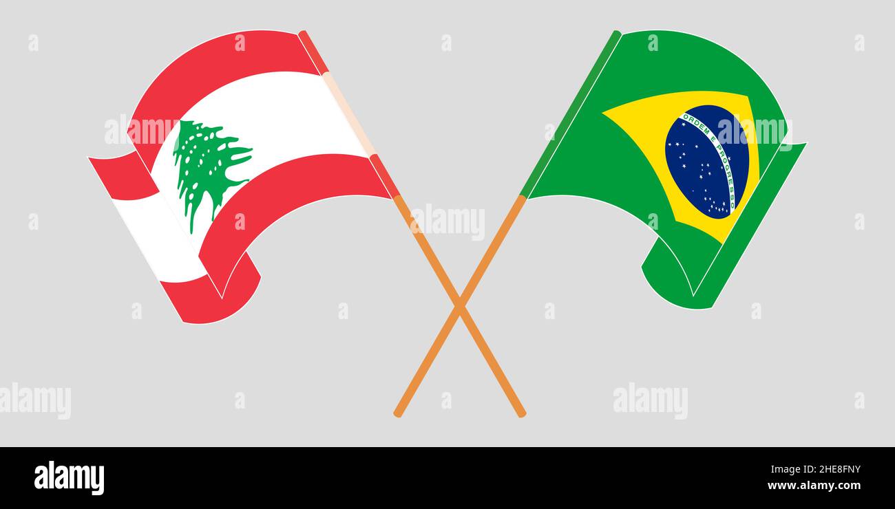 Crossed and waving flags of Lebanon and Brazil. Vector illustration ...