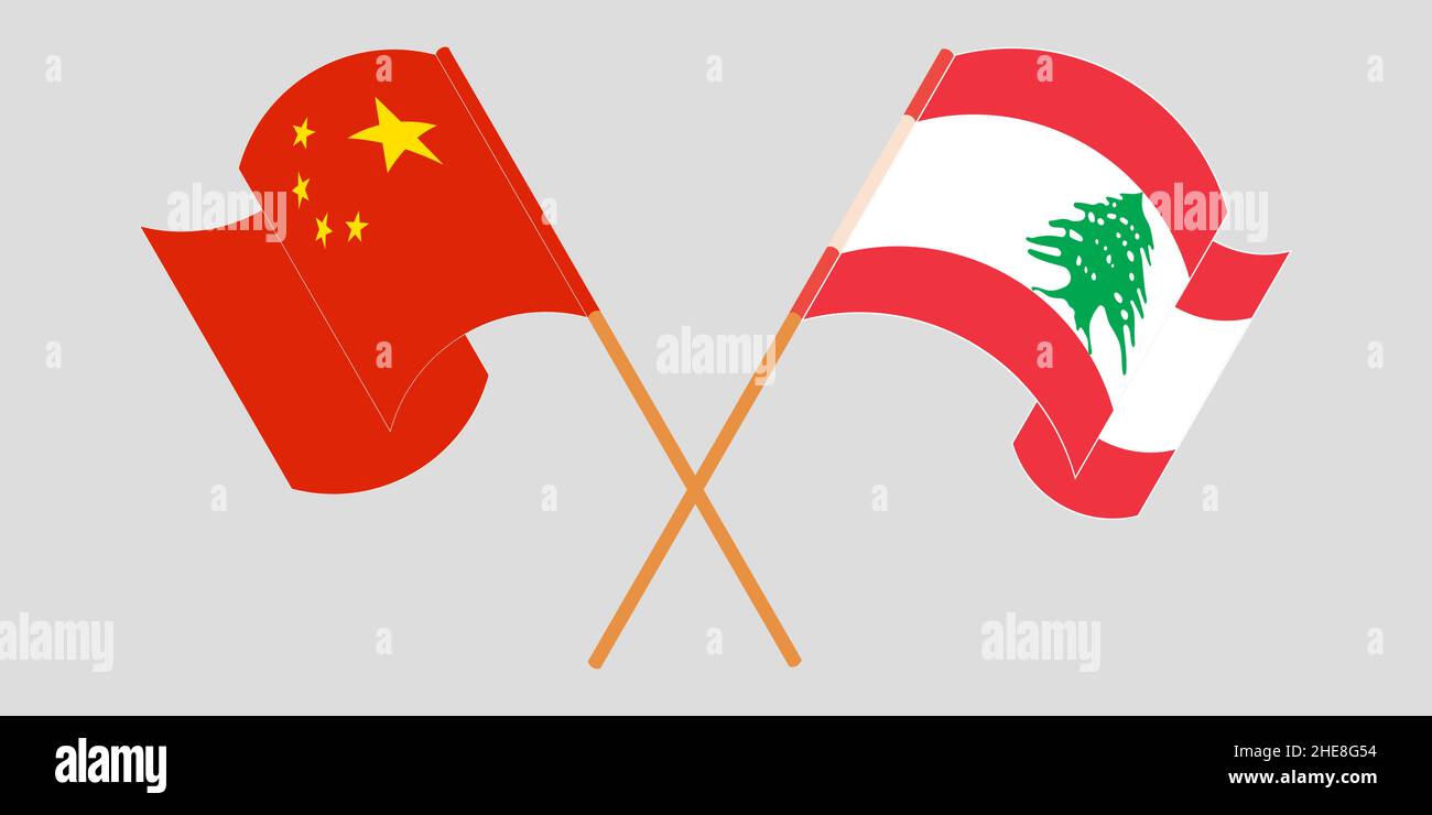 Crossed and waving flags of Lebanon and China. Vector illustration ...