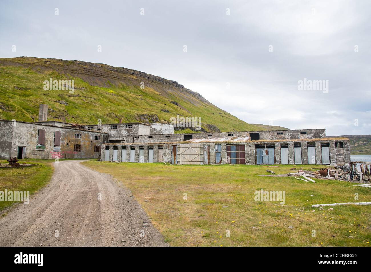 The old Herring factory of Eyri in Ingolfsfjordur in Strandir on the ...