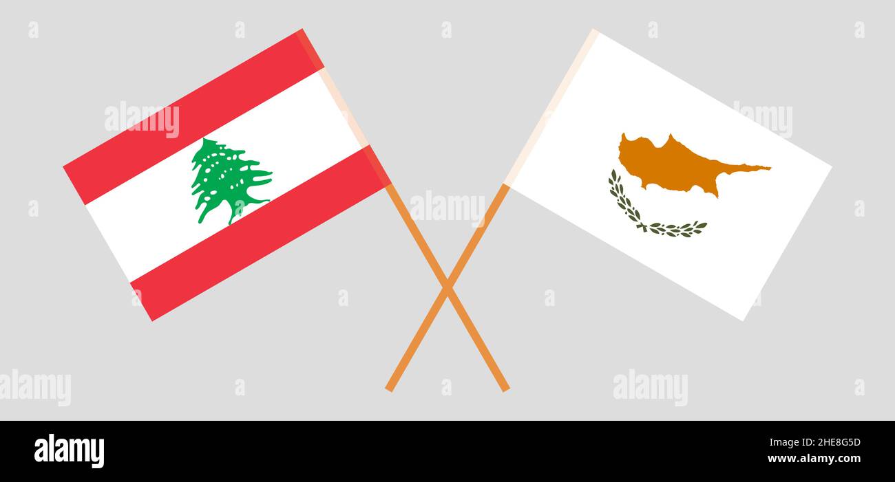 Crossed flags of Lebanon and Cyprus. Official colors. Correct ...
