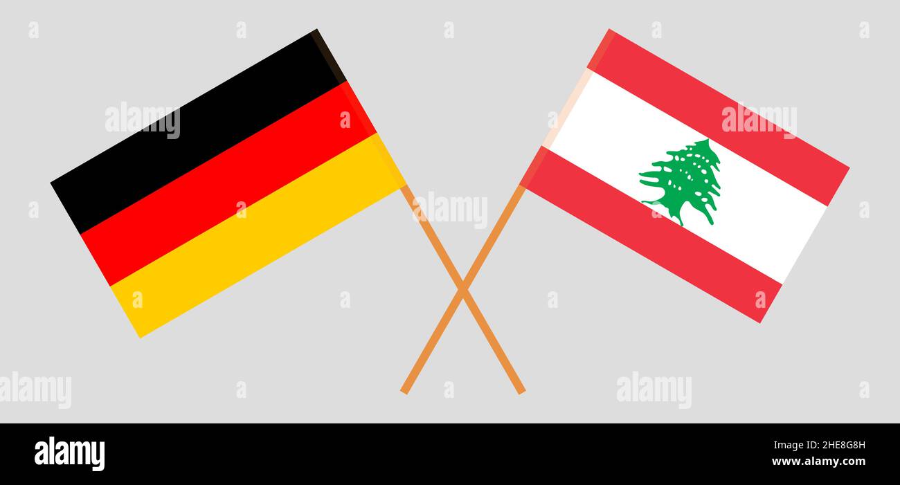 Crossed flags of Lebanon and Germany. Official colors. Correct ...