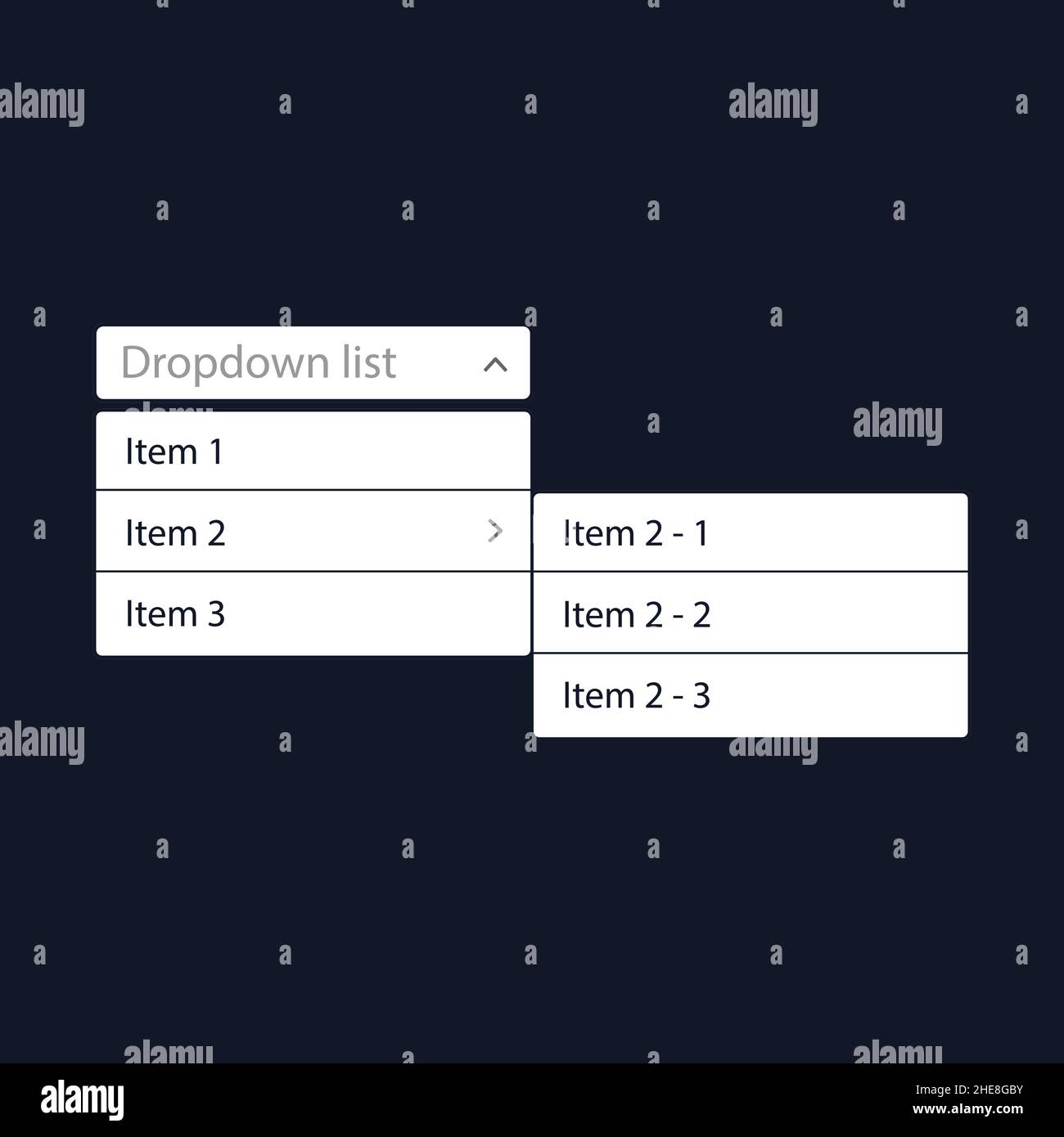 Drop-down list with menu items for the website. With a child drop-down ...