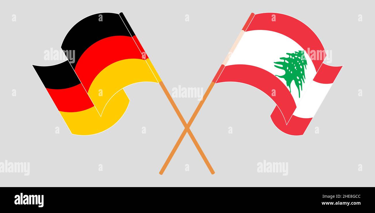 Crossed and waving flags of Lebanon and Germany. Vector illustration ...