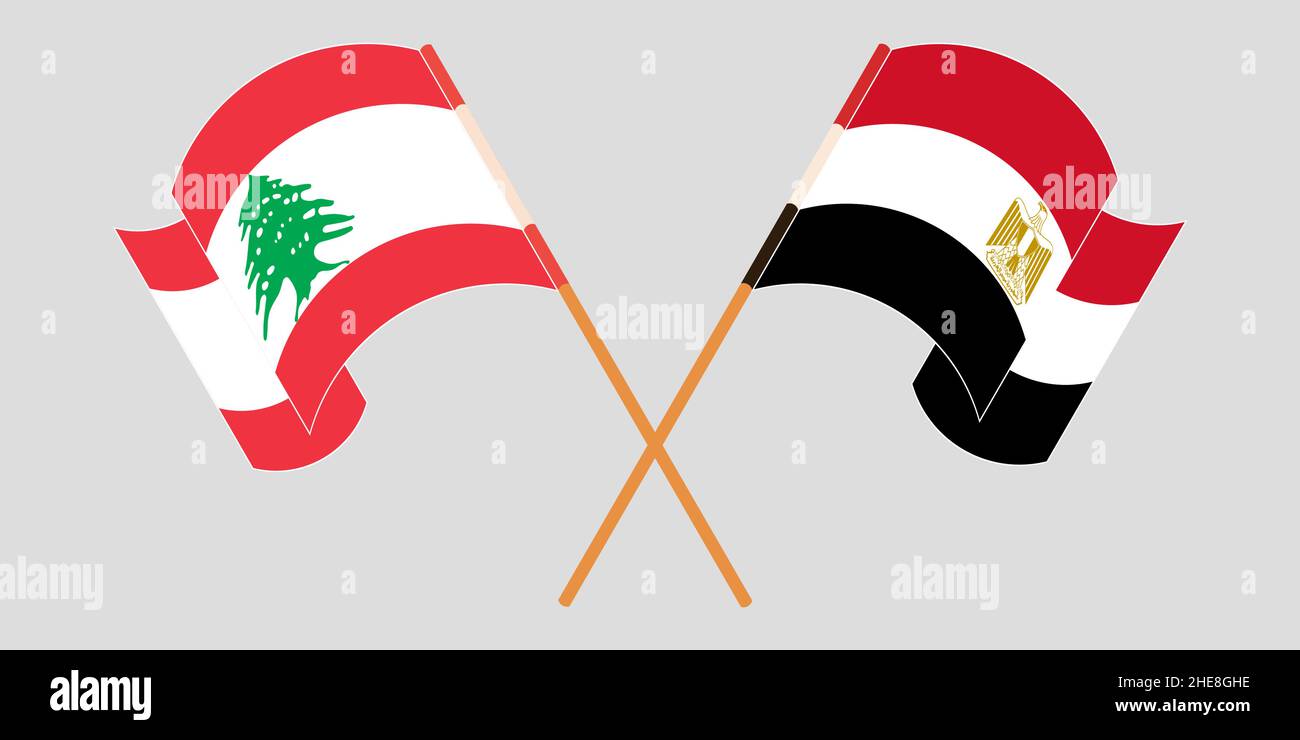 Crossed and waving flags of Lebanon and Egypt. Vector illustration ...