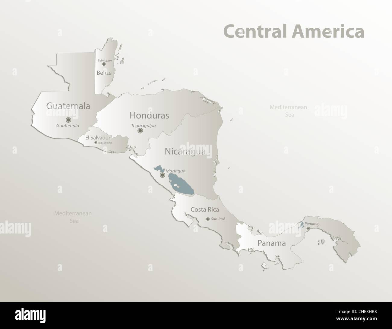 Central America map, administrative division, separates regions and ...