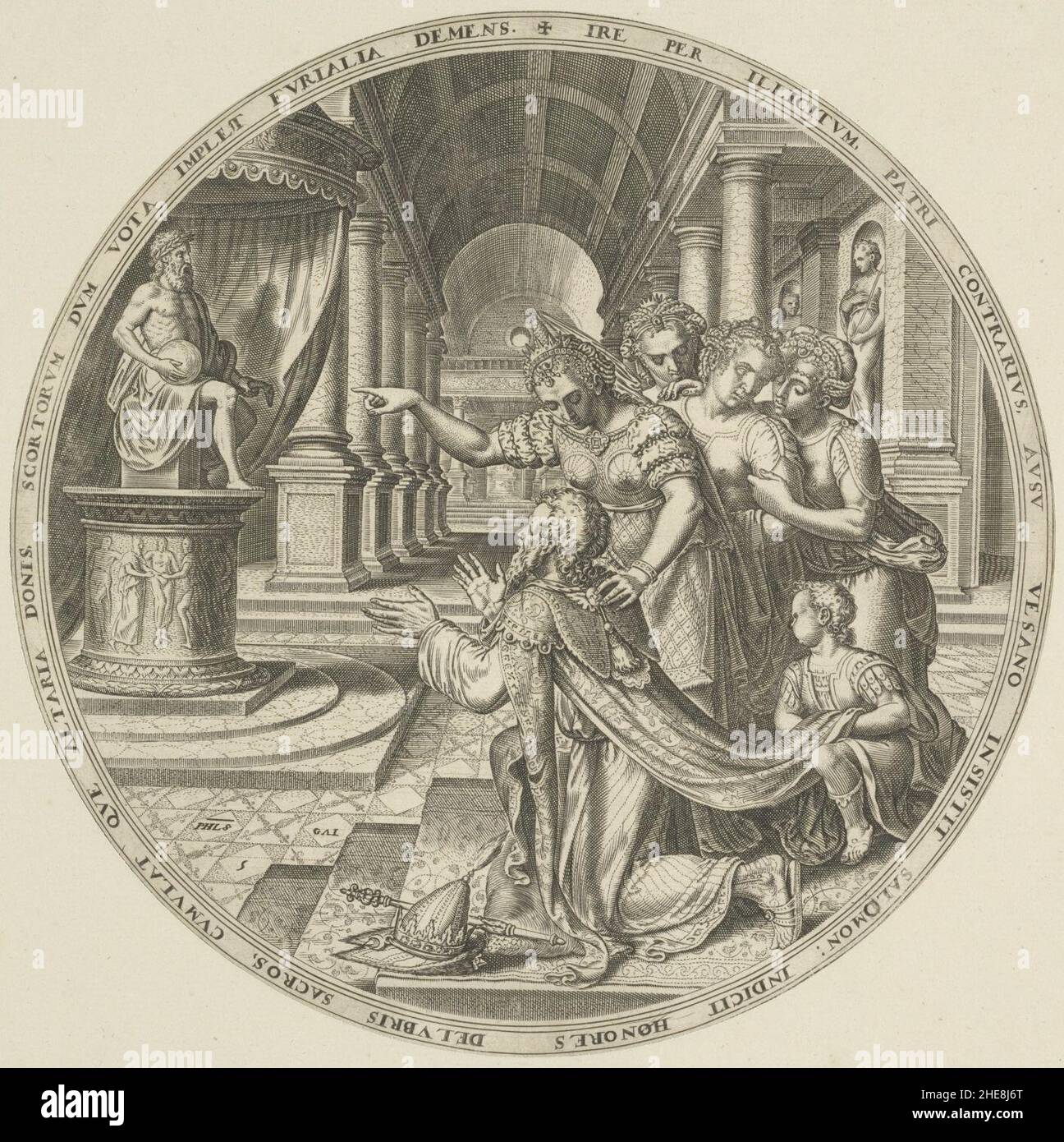 Salomo vereerd, misleid door zijn geliefde, een beeld van een afgod. In ...