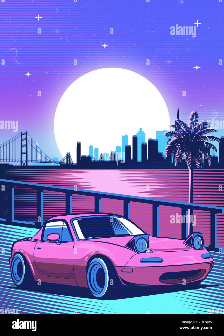 A retro red Car Synthwave Poster with vaporwave sunset, neon gradient ...