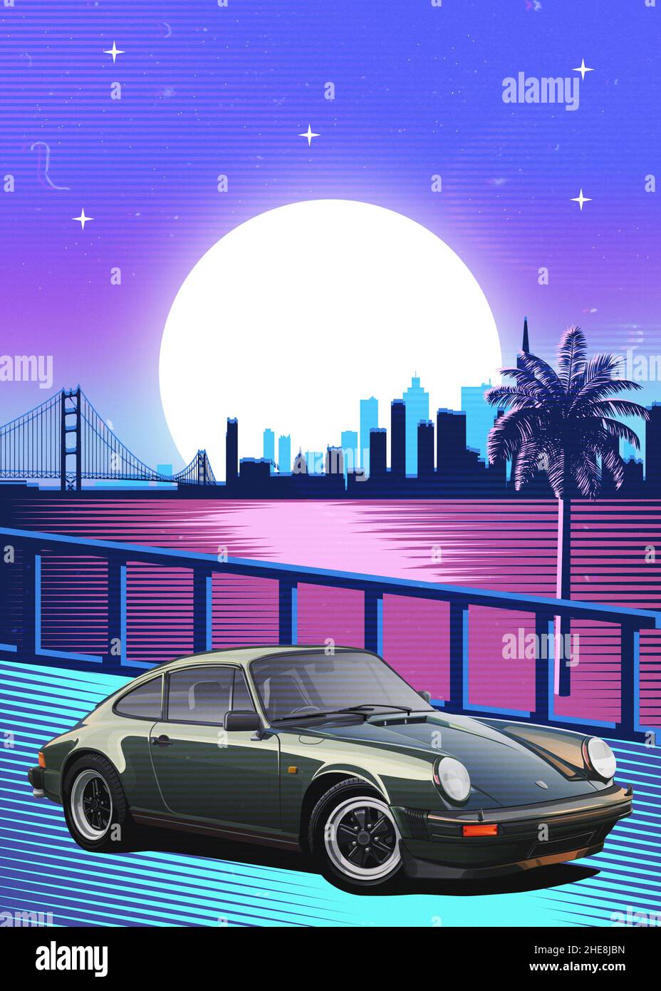 A retro black Car Synthwave Poster with vaporwave sunset, neon gradient ...