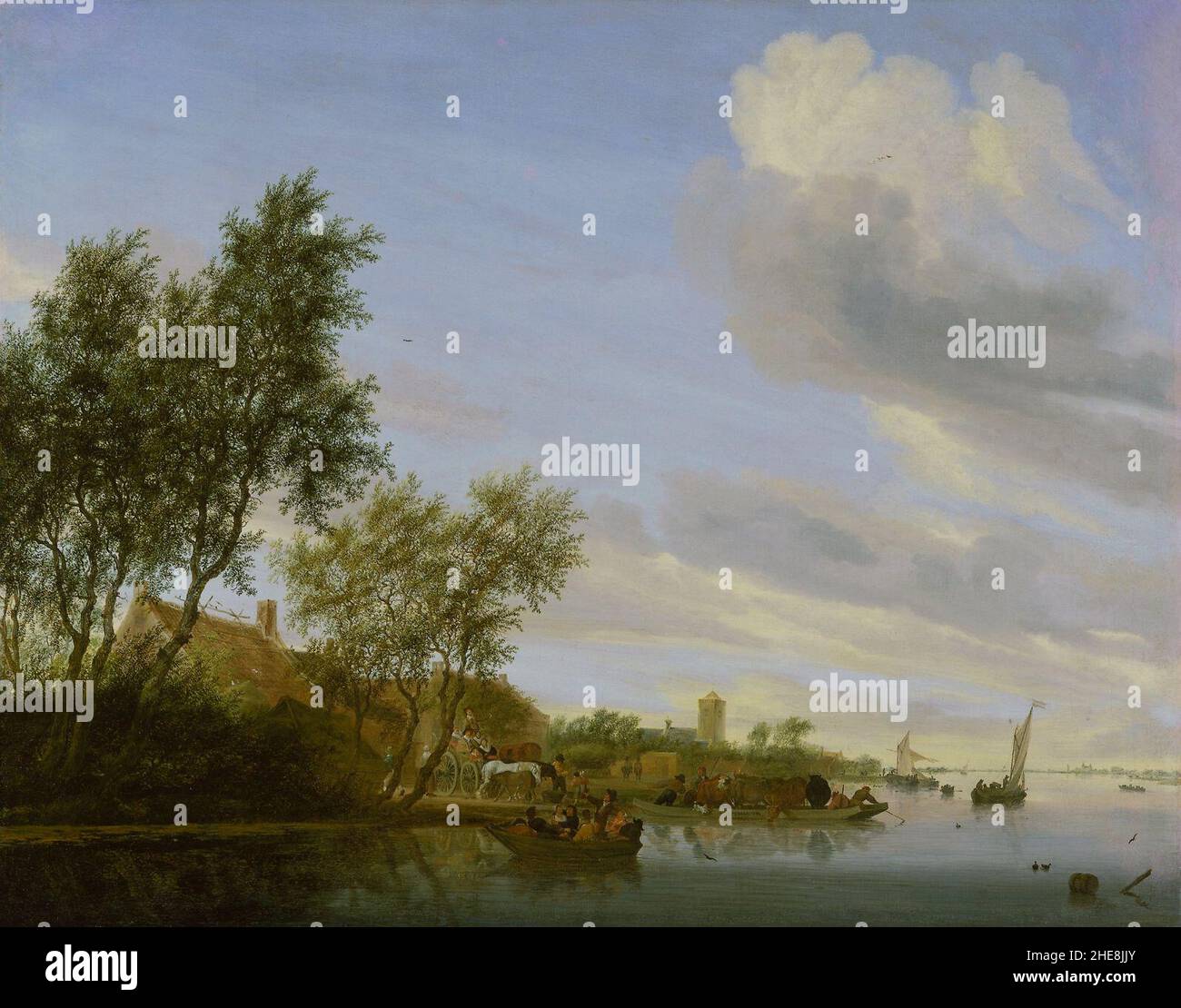 Salomon van Ruysdael - River Landscape with a Ferry Stock Photo - Alamy