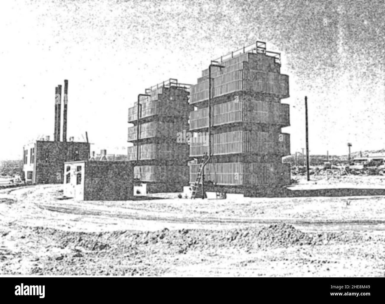 Salt Wells Pilot Plant - Boiler plant and cooling towers Stock Photo ...