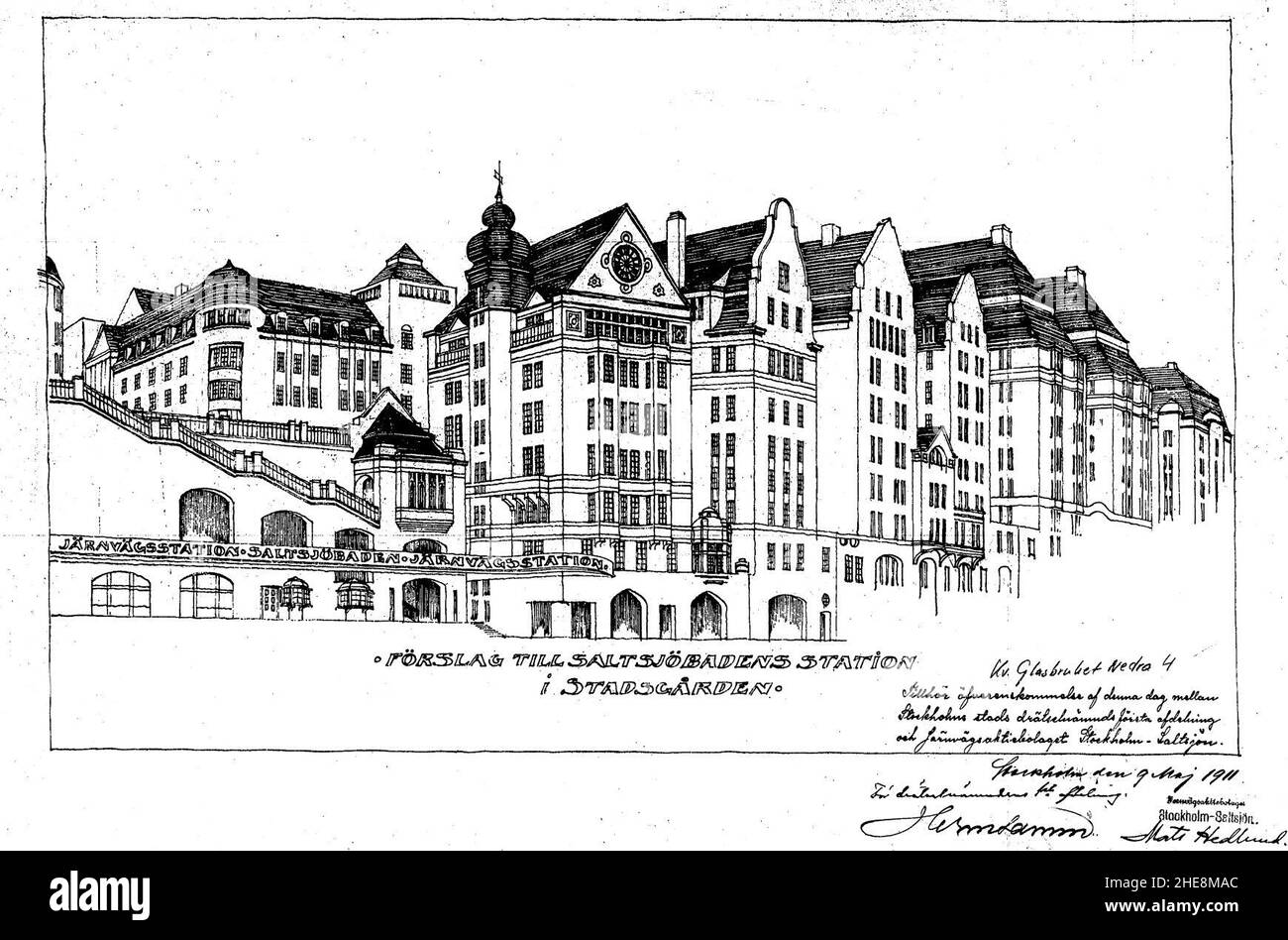 Saltsjöbanans stations hus, ritning 1911 Stock Photo - Alamy