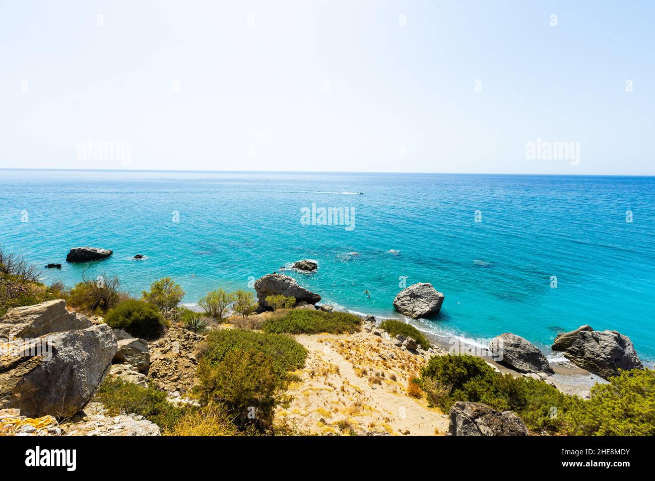 Beautiful greek seascape at sunny day. Place of south Crete Stock Photo ...