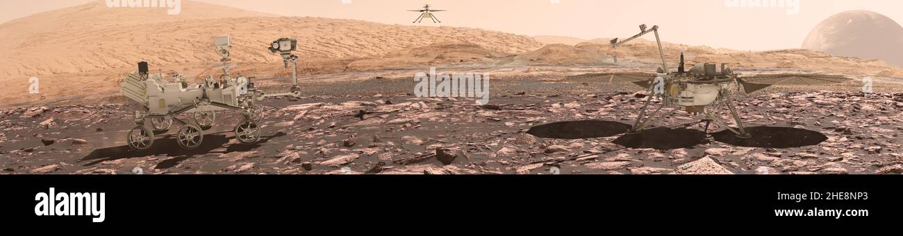 Rover perseverance and insight probe appear together on Mars surface ...